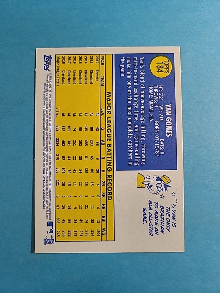 Yan Gomes 2019 Topps Heritage Baseball Card # 184 J5328 | eBay