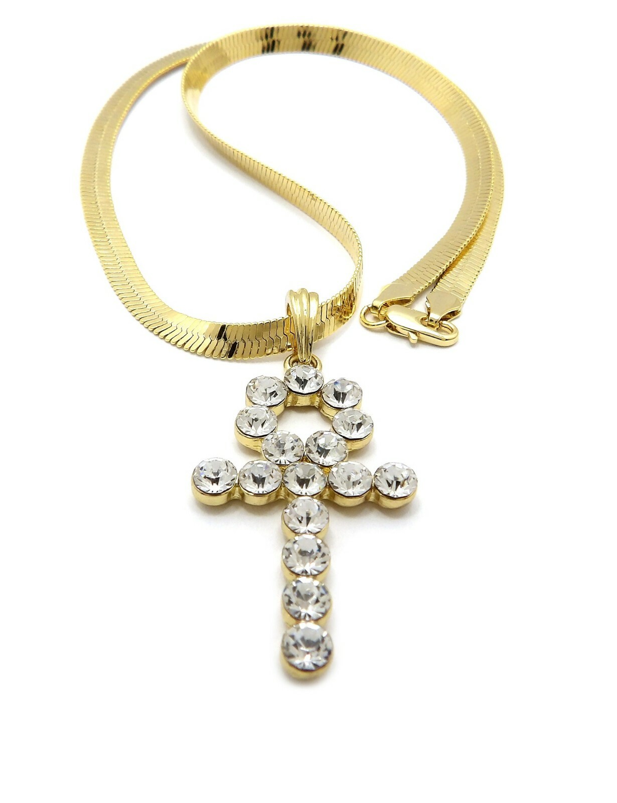 Hip Hop Egyptian Ice Ankh Cross Pendant & 18" 20" 24" Herringbone Chain ...