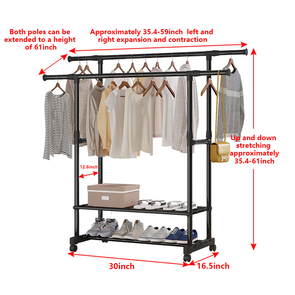Heavy Duty Clothing Garment Rack Rolling Clothes Organizer Double Rails ...