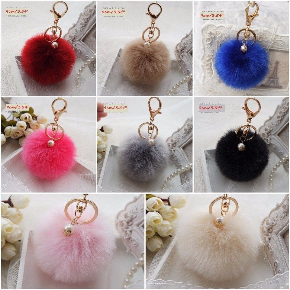 Faux Rabbit Fur Fluffy Pom pom Key Chain Car Ball Bag Pendant Charm ...