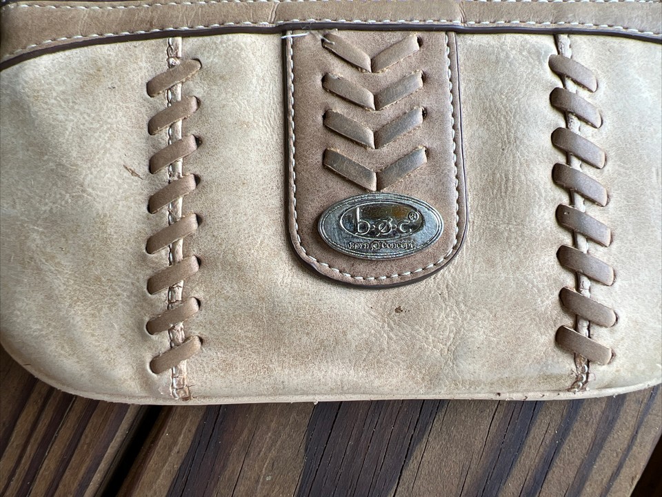 BOC Born Two Tone Brown Faux Leather Wristlet Wallet w Zip Closure Card ...