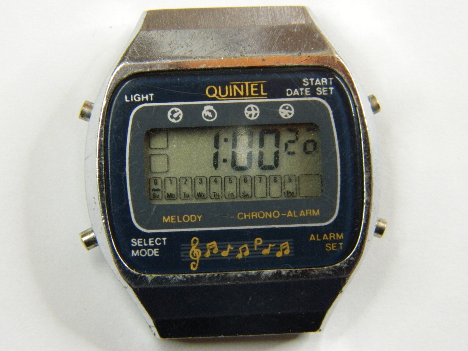 VINTAGE QUINTEL MELODY LCD ALARM CHRONOGRAPH QUARTZ WATCH - RUNS ...
