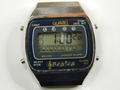 VINTAGE QUINTEL MELODY LCD ALARM CHRONOGRAPH QUARTZ WATCH - RUNS ...