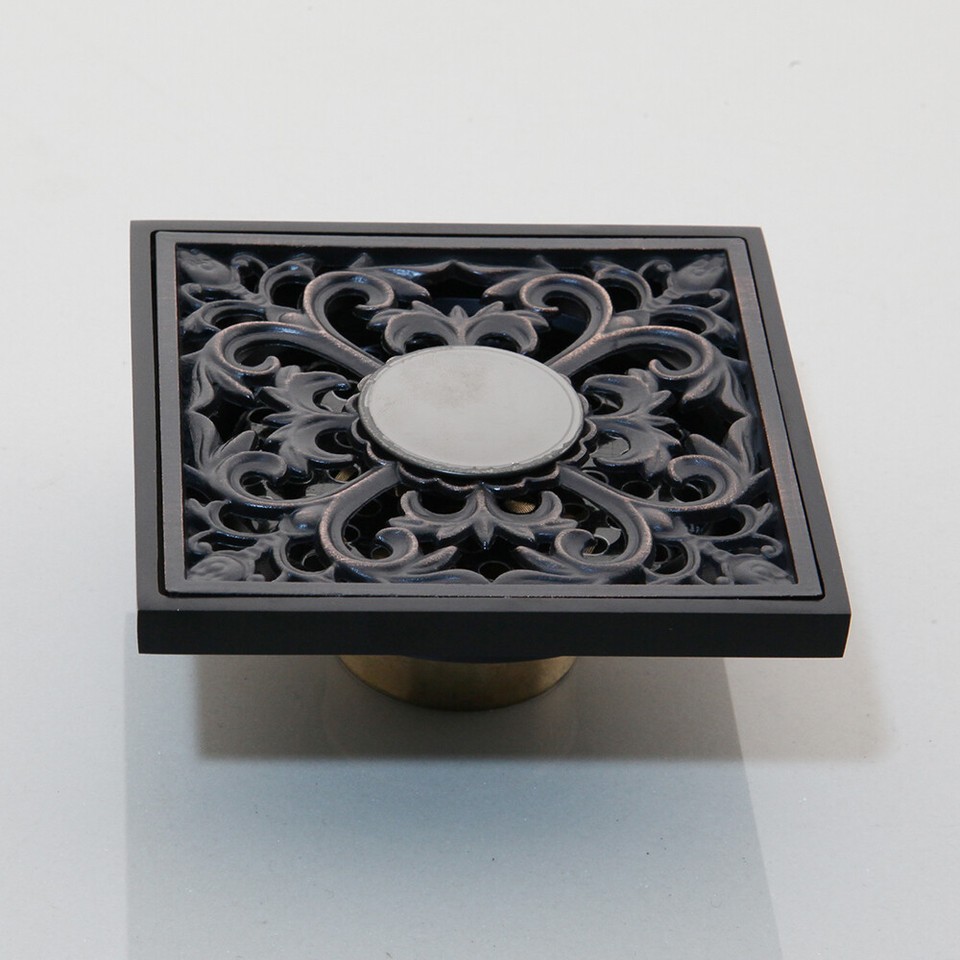 4 inch Black Square Floor Drain Bathroom Shower Waste Drain Grate Tile ...