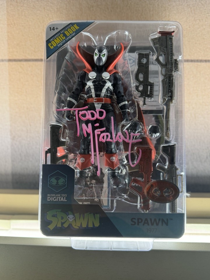 🌀SIGNED Todd McFarlane Digital Spawn 1977 Red Platinum Edition w/ Comic ...