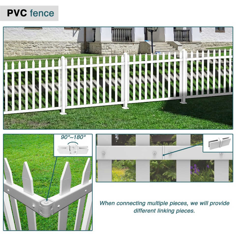 84''x 36'' Vinyl 20 Straight Pickets Fence Panel White PVC for Outdoor ...