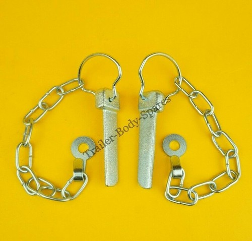 2 x Flat Sword Cotter Pin & Chain with TAB WASHER Trailers Horse Box ...