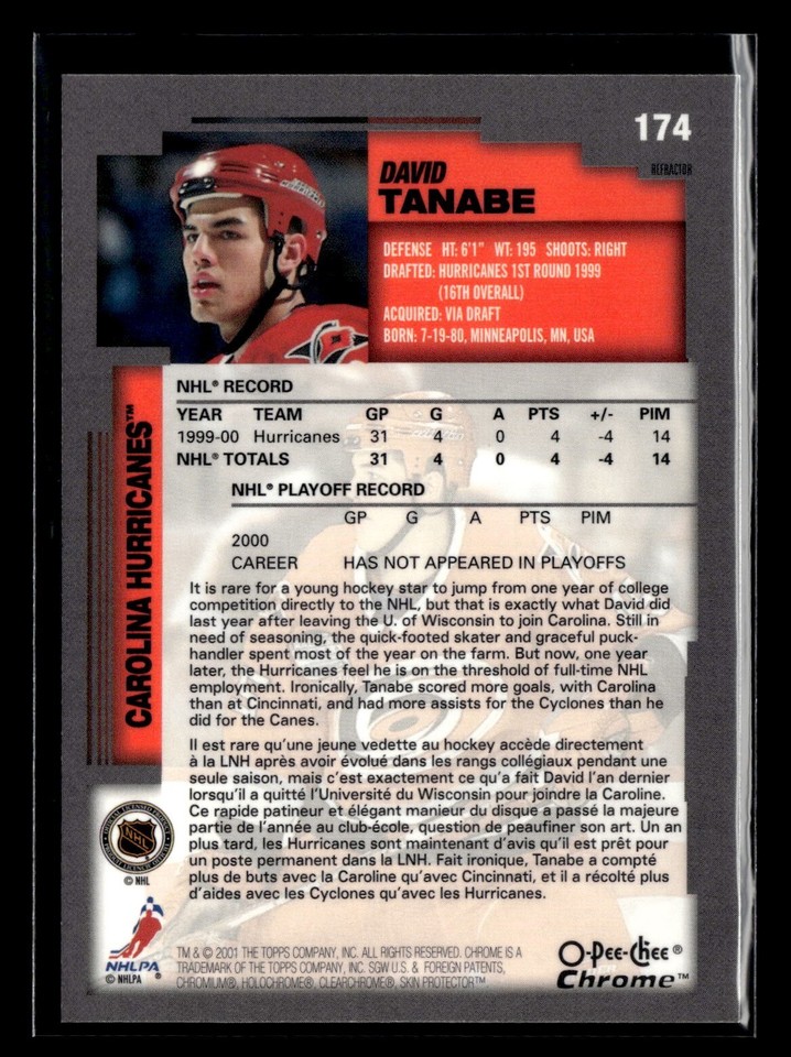 2000 O-Pee-Chee Chrome OPC Refractor #174 David Tanabe Hurricanes RC | eBay