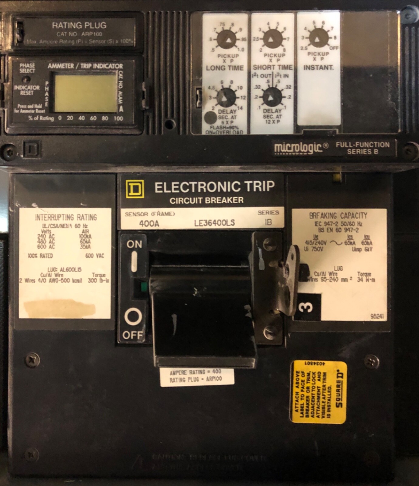 Sq D 400A LE36400LS series IB 600v Circuit Breaker Micrologic Rating ...