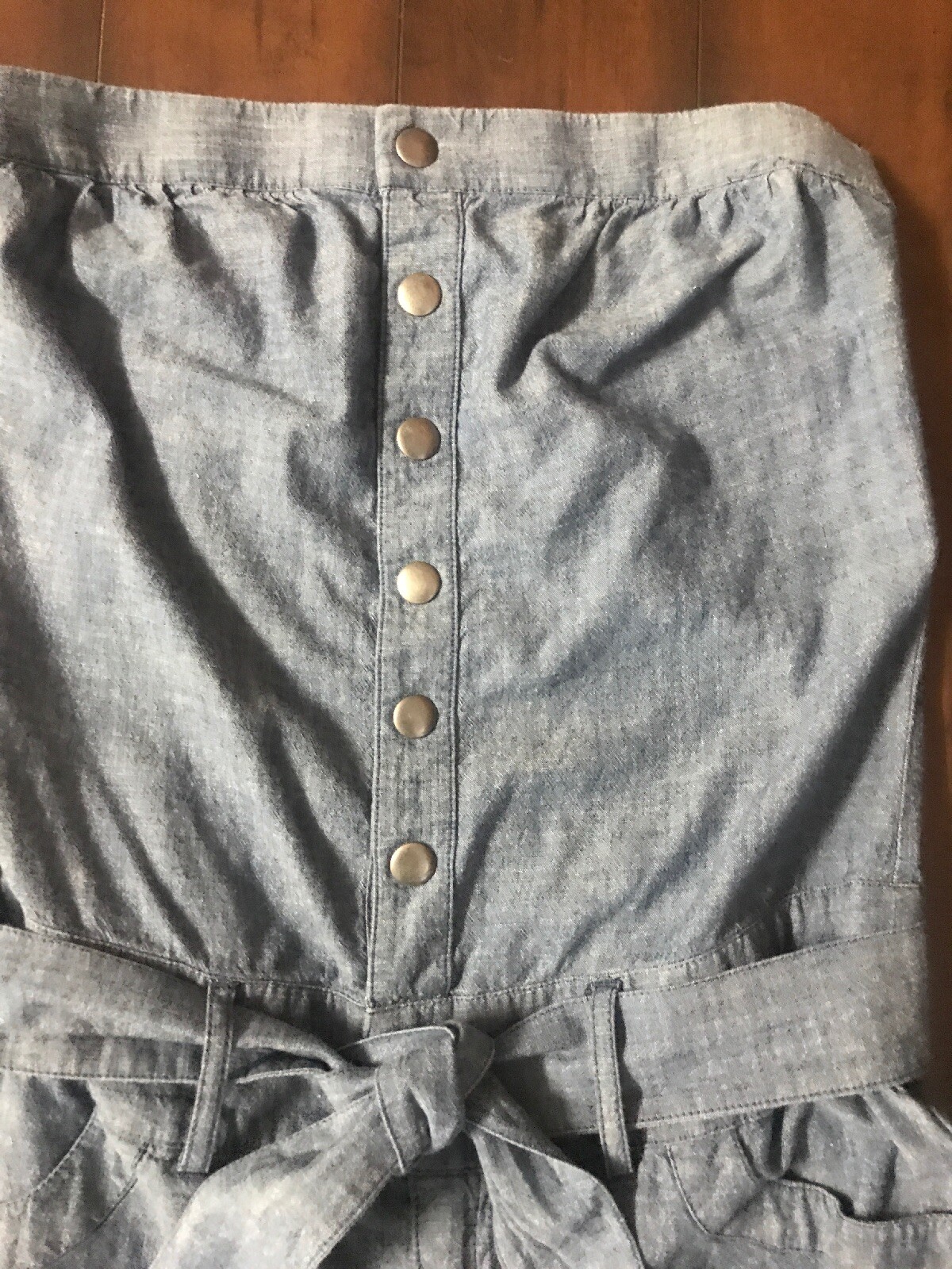 Women’s Express Chambray Snap Button Down Tube Shorts Romper Belted ...