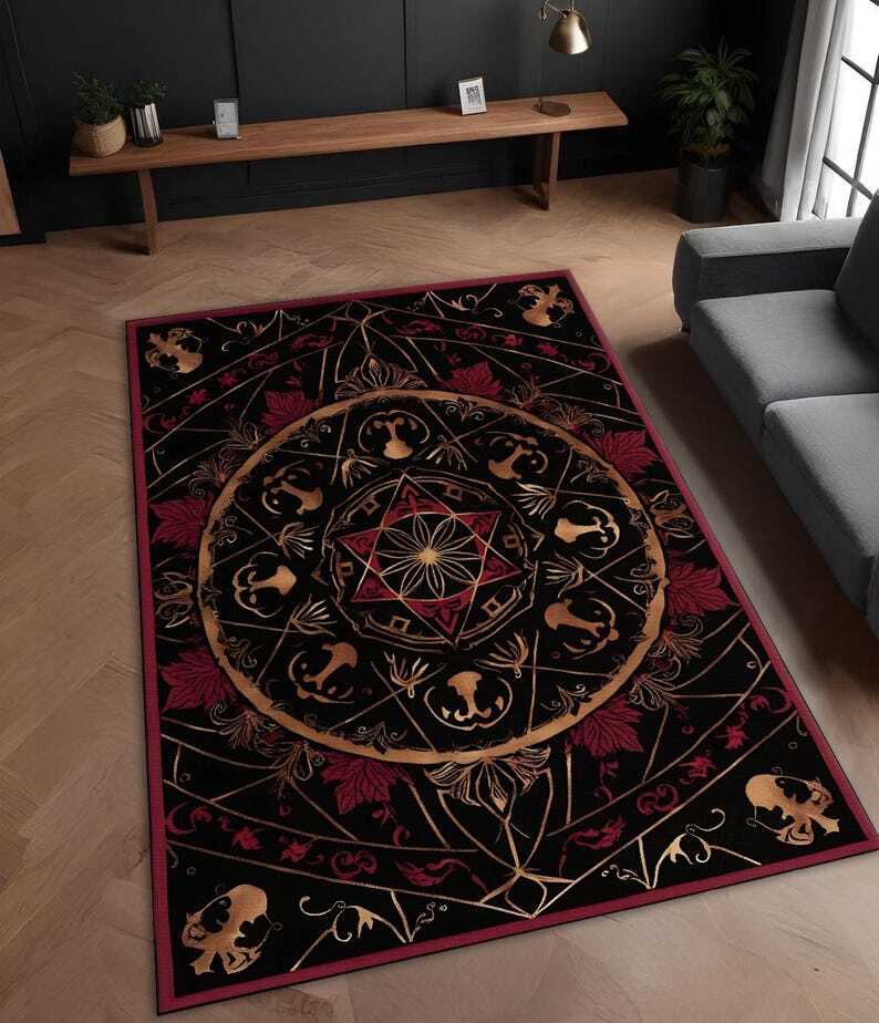 Dark Occult Symbolic Rug – Gothic & Epic Medieval-Inspired Black and ...