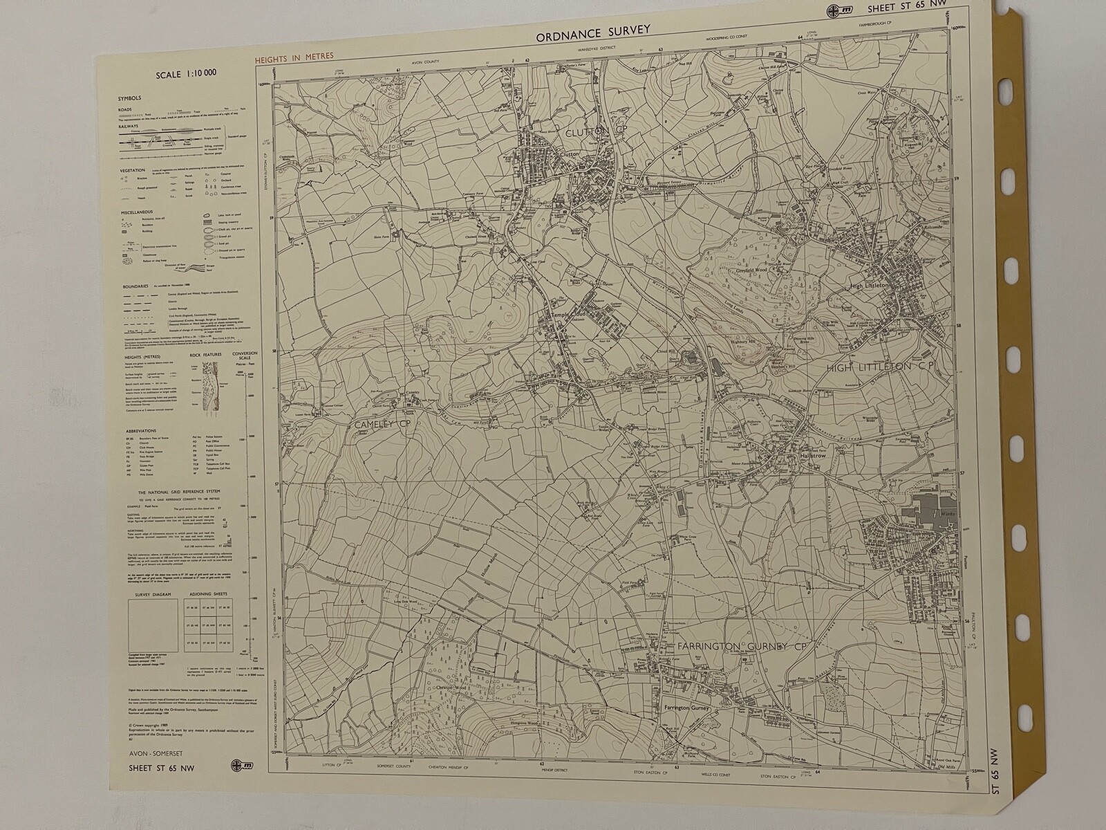 OS, 6 Inch to 1 Mile Map, sheet ST 65 NW, Somerset, Clutton area, 1989 ...