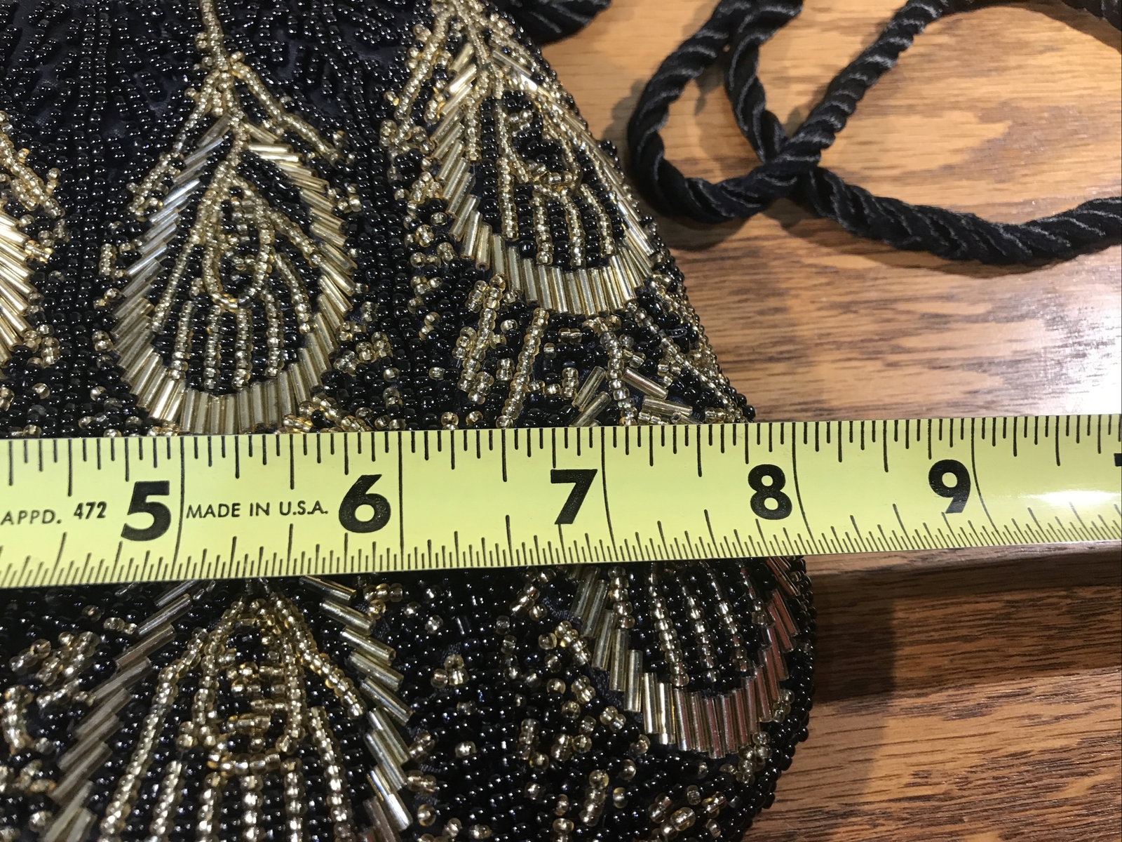 1960's Vintage Black Gold Beaded Flapper Purse Bag Be… - Gem
