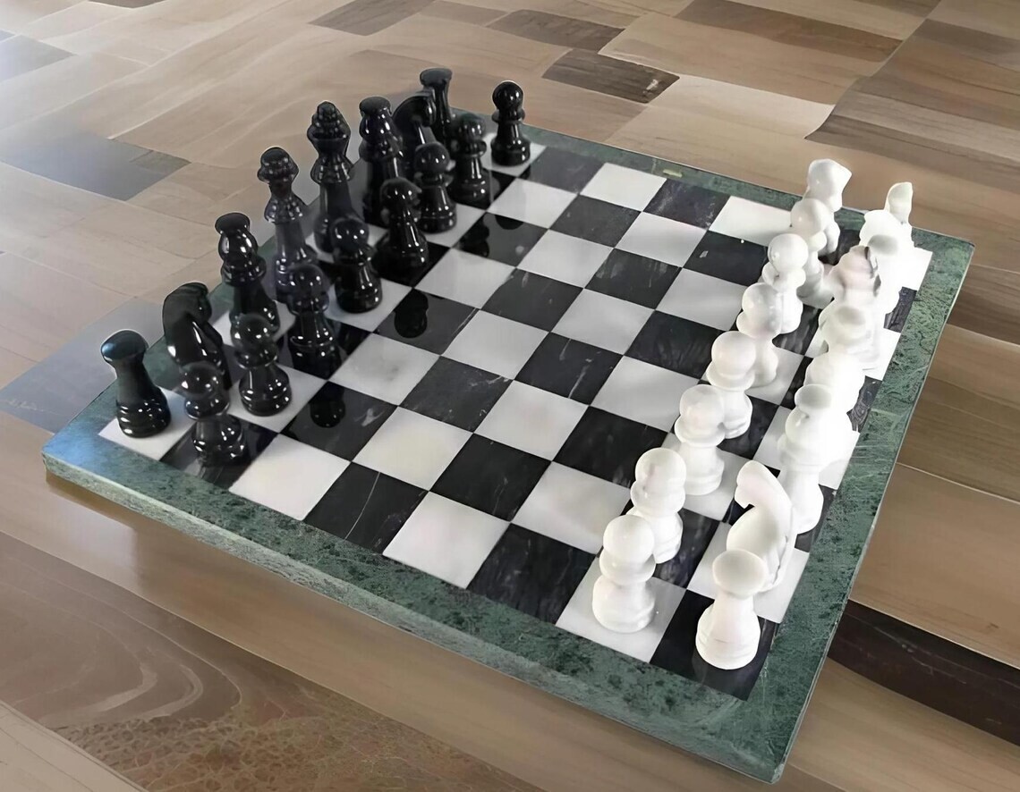 Antique Green Marble Square Chess Table Top Handmade Marble Game Board ...