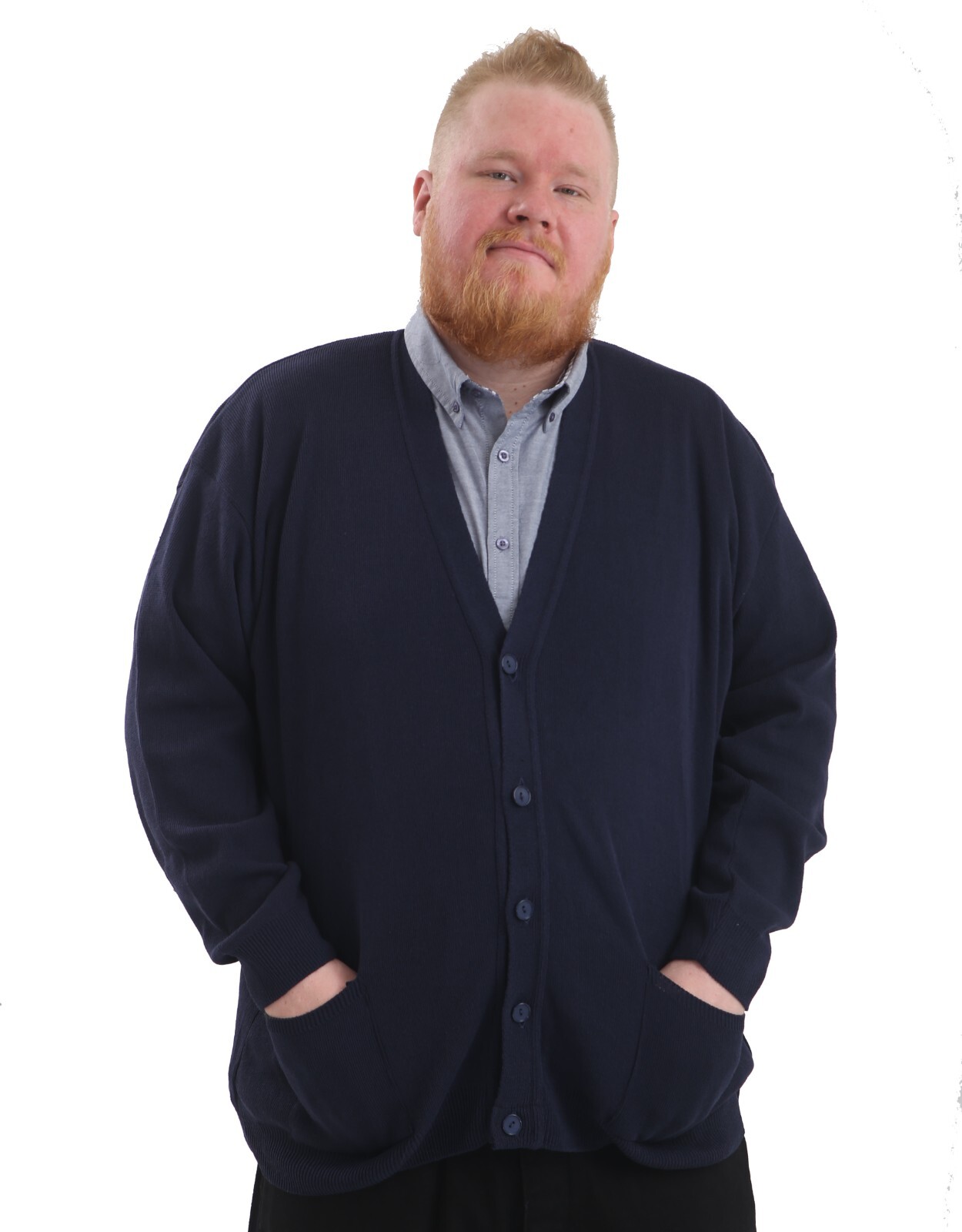 Big Size Mens Cardigan 2 Pockets Classic Long Sleeve Button Up Plus 2XL ...