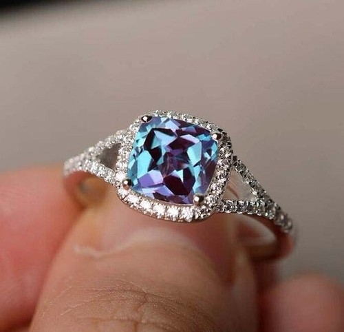 Unique alexandrite gemstone 925 Sterling silver halo diamond wedding ...