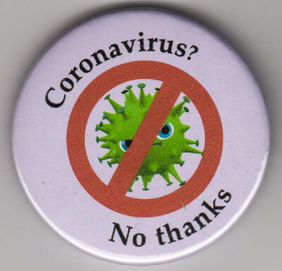 Virus? No thanks! Children's health promotion pin badge for pandemic ...