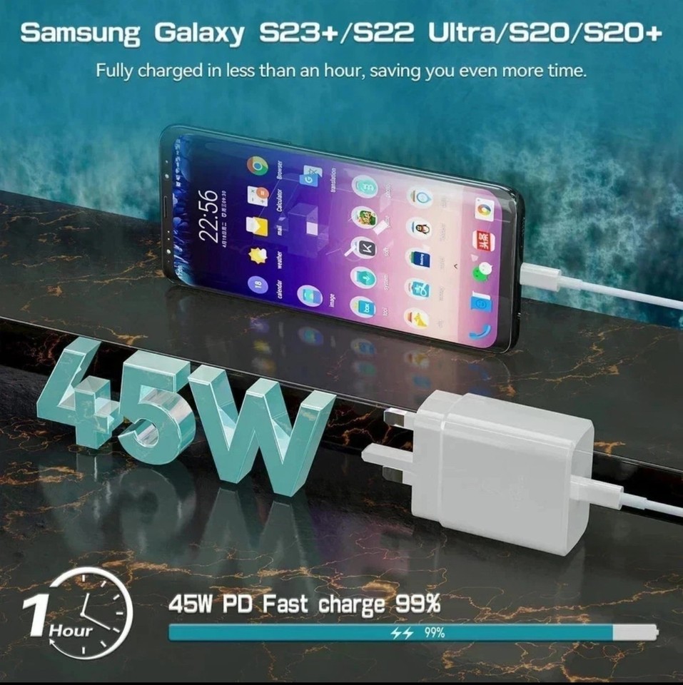 Samsung Galaxy Official 45W Super Fast Charger 2.0 (with USB-C to C ...