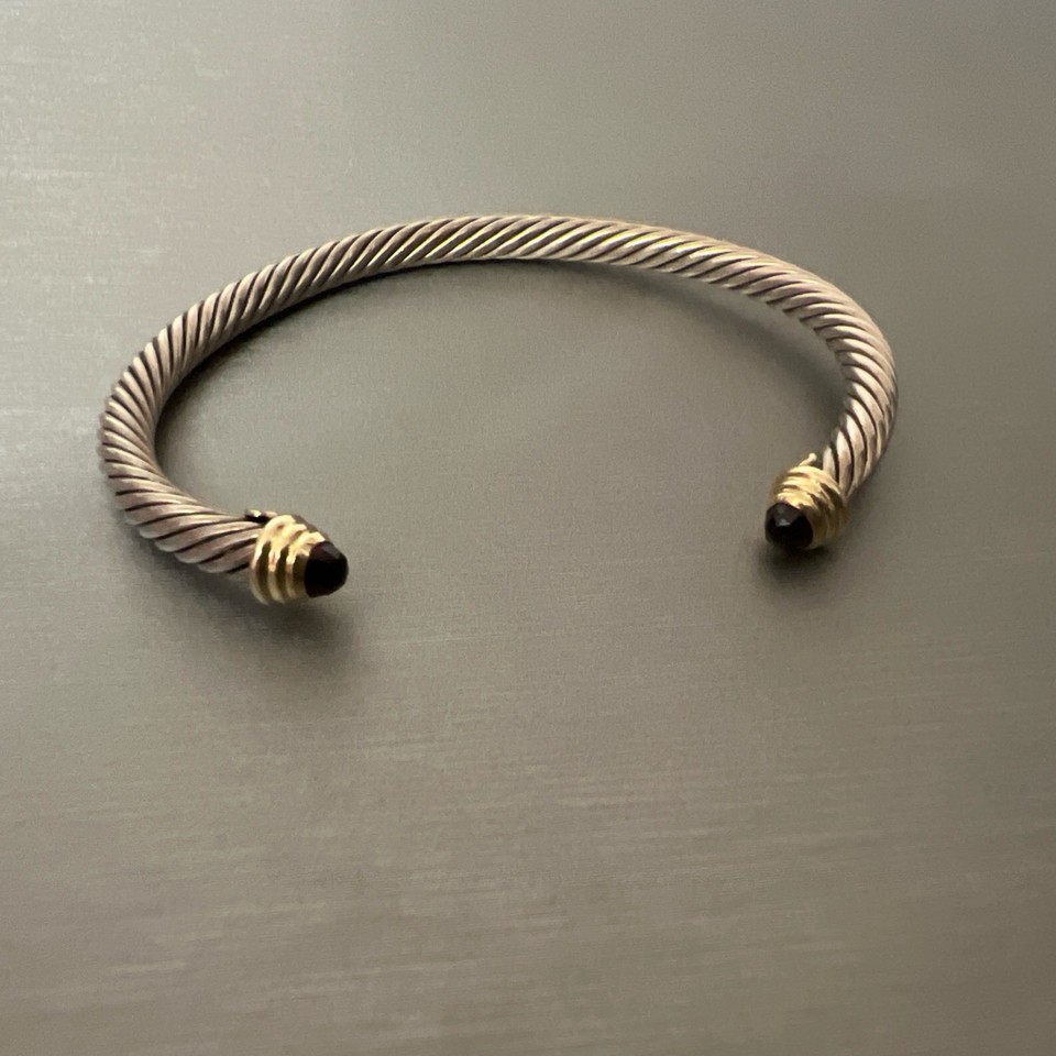 David Yurman kids 14 K gold and silver with garnet 4mm cable bracelet ...