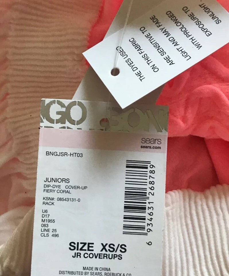 New Bongo Dip Dye Fiery Coral Swimwear Cover Up Juniors Size XS | eBay