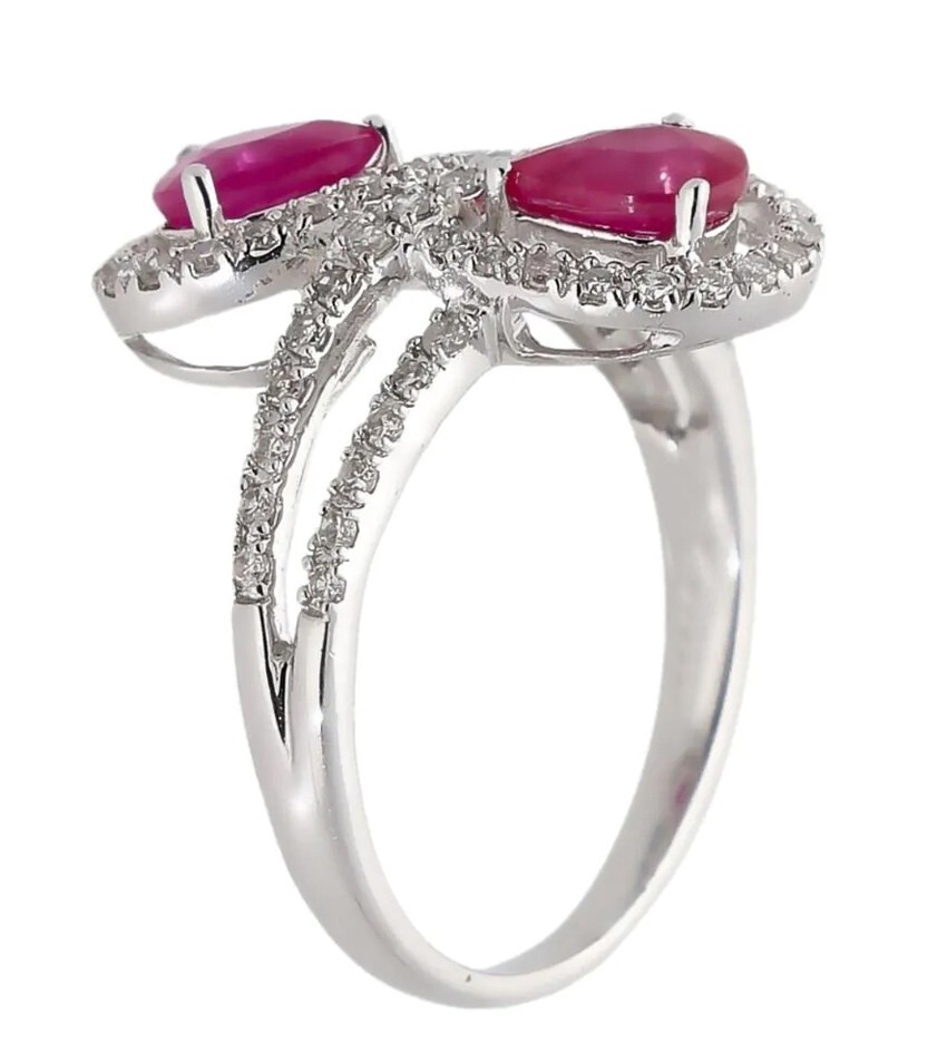 1.40ct Natural Diamond 14k BIS Hallmarked White Gold Ruby Cocktail Ring ...