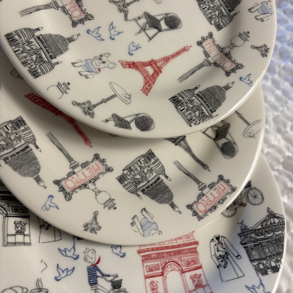 3 Gien Ca C'est Paris French Bulldog & Paris 6.5IN Plate Made in France ...