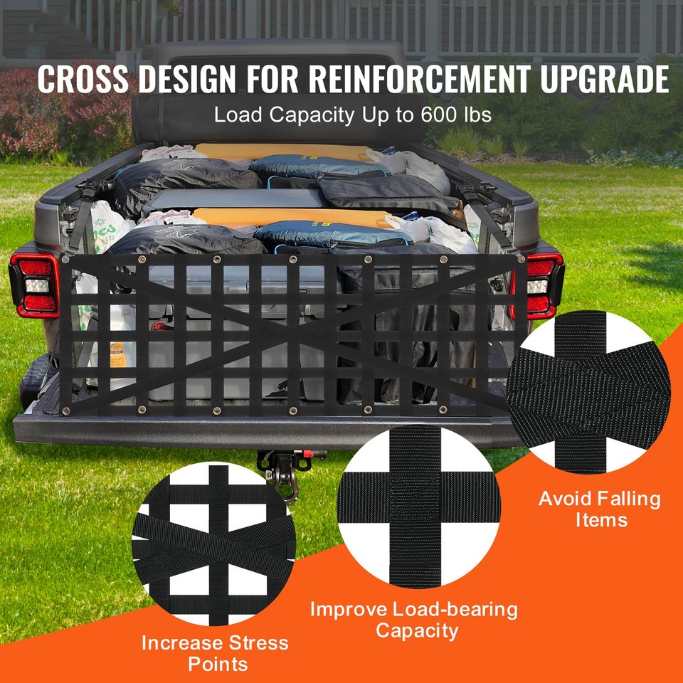 Tailgate Net Pickup Truck Tailgate Net 54" x 18" Adjustable Cross ...