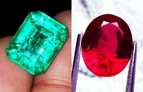 Natural Emerald & Ruby Mix Shape 8 to 10 Ct Certified Pair Loose Gems ...