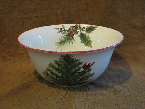 MAXCERA CARDINAL TREE 9.5" Round Vegetable Serving Bowl w Pine Cone ...