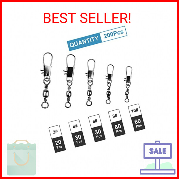 ReeMoo 200PCS Fishing Rolling Ball Bearing Barrel Swivel with Safety ...