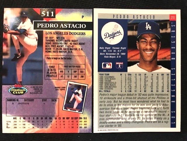 MLB - Pedro Astacio 1993 Topps Stadium Club & 1993 Score Baseball ...