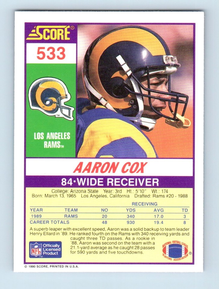 1990 Score Aaron Cox Los Angeles Rams #533 | eBay