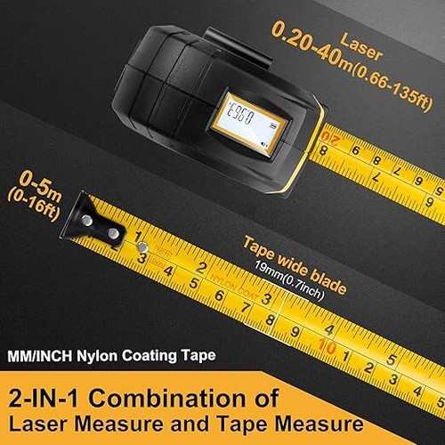 PREXISO 2-in-1 Laser Tape Measure, 135Ft Rechargeable Measurement Tool ...
