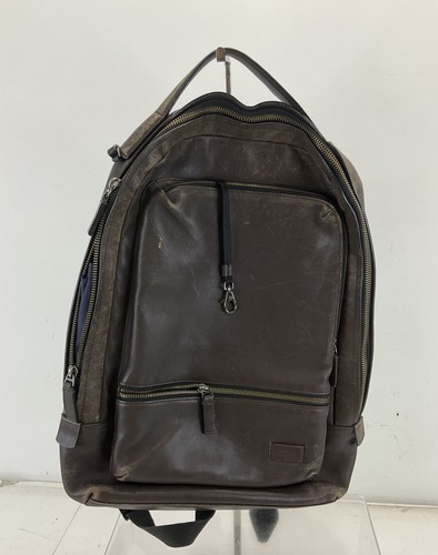 Tumi Dark Brown Leather Zip Multi Compartment Backpack | eBay