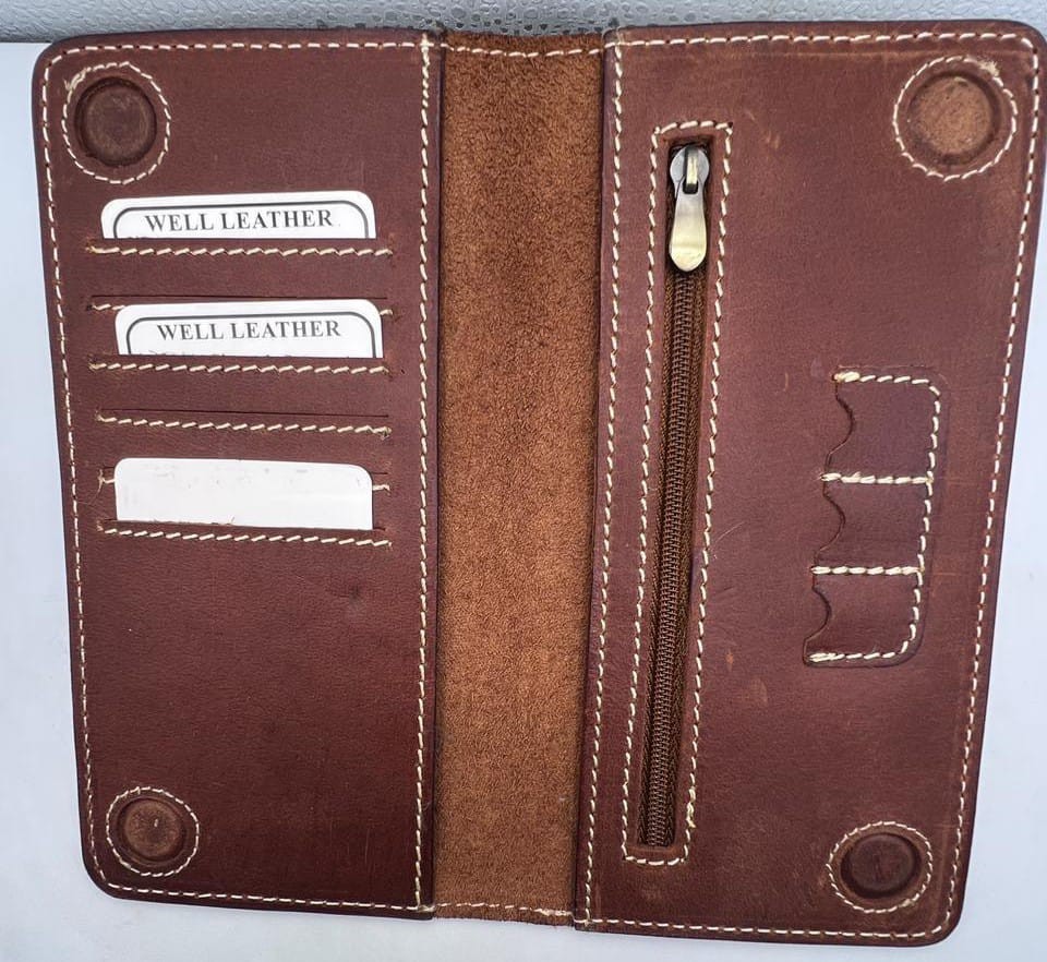 100% Genuine Leather Handmade Long Wallet with Four-Side Magnet | eBay UK