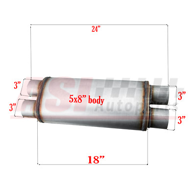 24'' Overall Length Premium Max Flow Muffler 3" Center Inlet/3" Dual ...