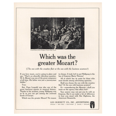 1966 Leo Burnett Advertising: Which Was Greater Mozart Vintage Print Ad ...