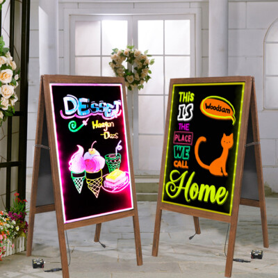 Indoor Outdoor Wood A-Frame Chalkboard LED Sign Messsage Board Sidewalk ...