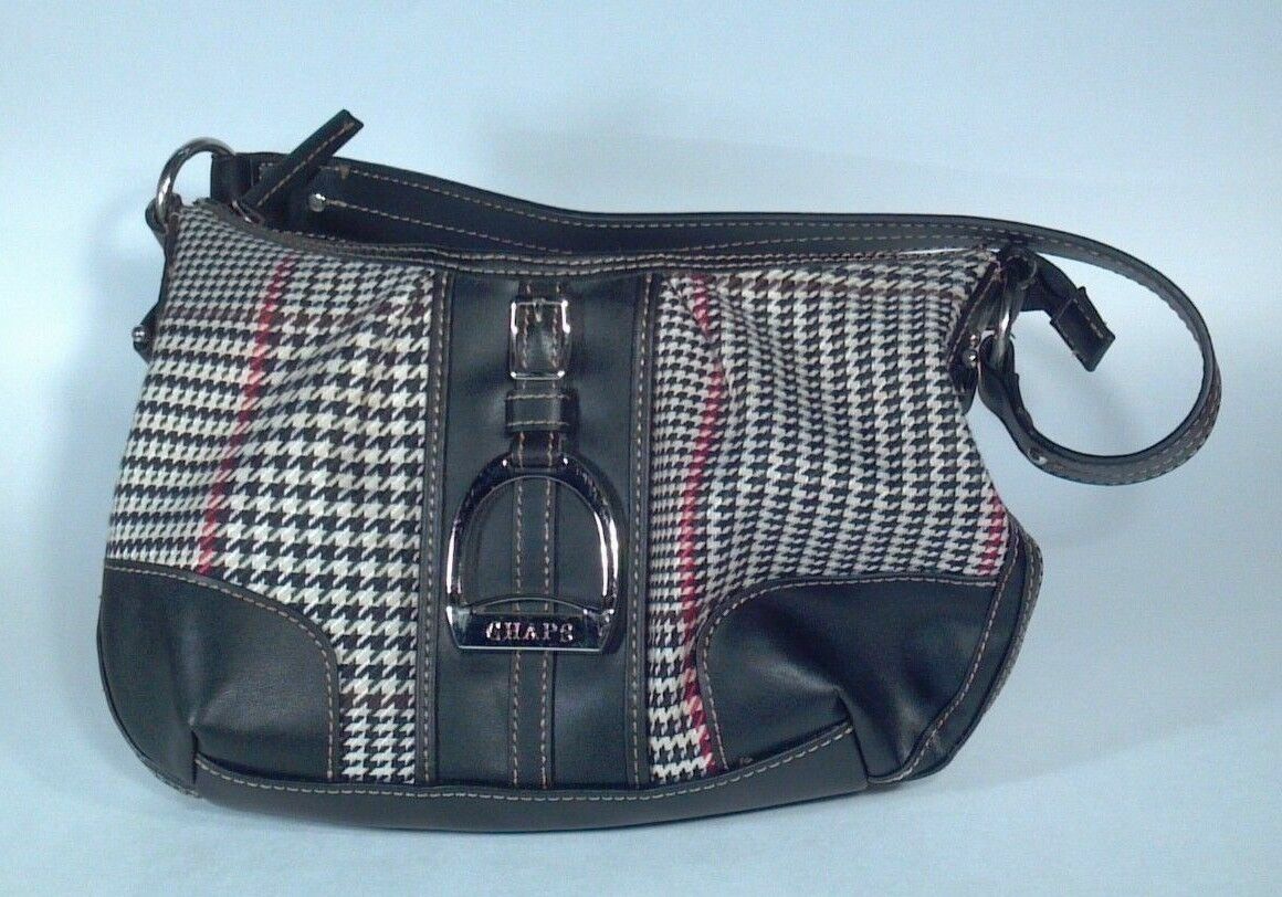 Ralph Lauren Chaps Medium Handbag Houndstooth Print Purse Black White ...