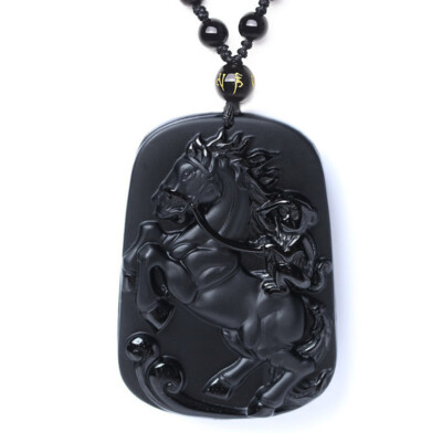 Natural Black Obsidian Monkey on A Stallion Pendant Monkey Horse ...