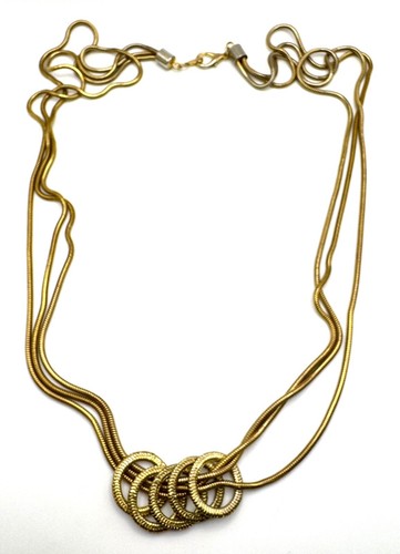 Gold Tone Triple Strand Snake Chain Necklace Ring Pendant | eBay