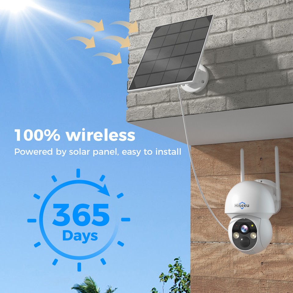Hiseeu Solar Security Camera Wireless 2.4G WiFi Camera 4MP PIR Motion ...
