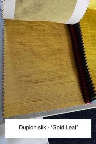 GOLD REAL SILK FABRIC SAMPLE. MTM WINDOW CURTAINS. PENCIL PINCH PLEAT ...