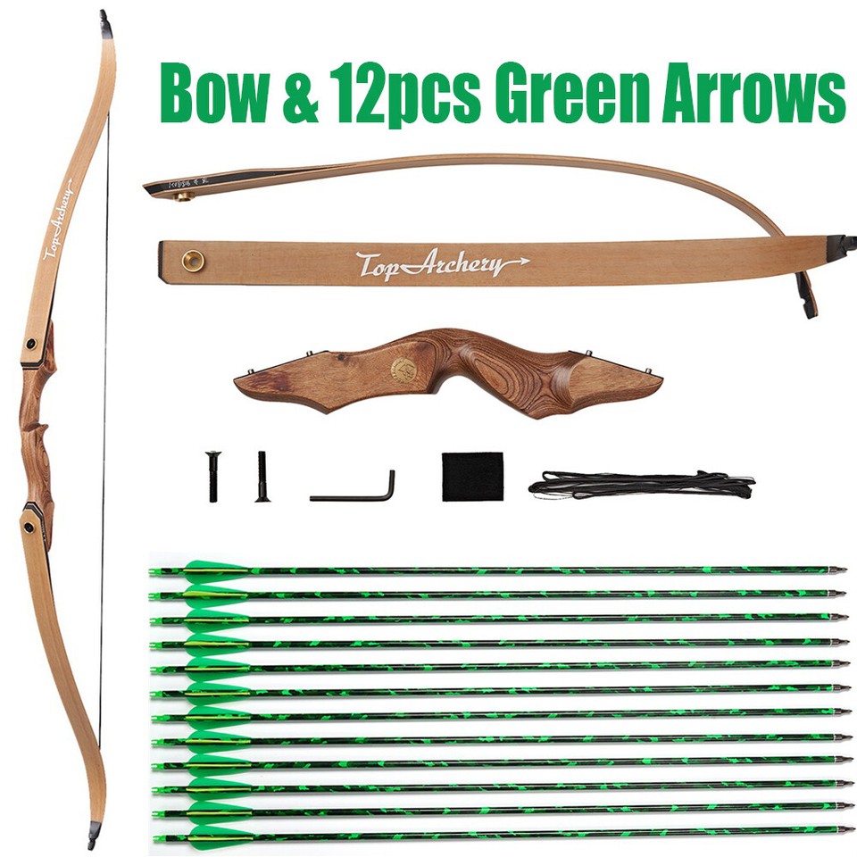 Archery 60'' Takedown Recurve Bow Wooden Long Bow / Arrows for Hunting ...