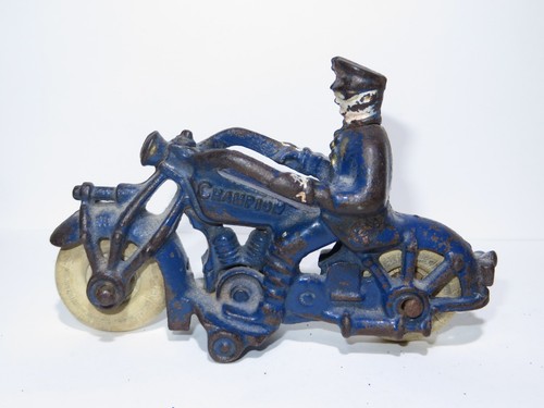 Cast Iron CHAMPION Police Motorcycle Policeman Toy Vintage | eBay