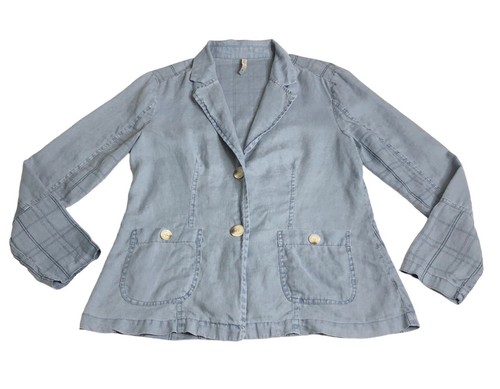 XCVI Blazer Jacket Women M Blue Plaid Contrast Linen Lagenlook Boho ...