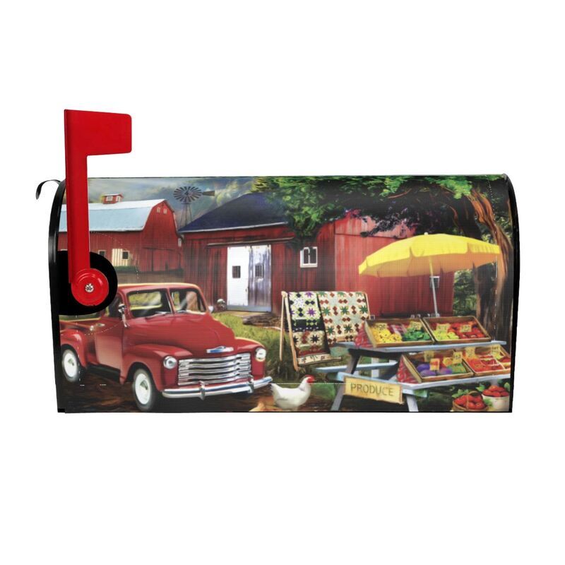 Retro Red Car Mailbox Covers Magnetic Letter Post Box Wrap Farmhouse 21 ...
