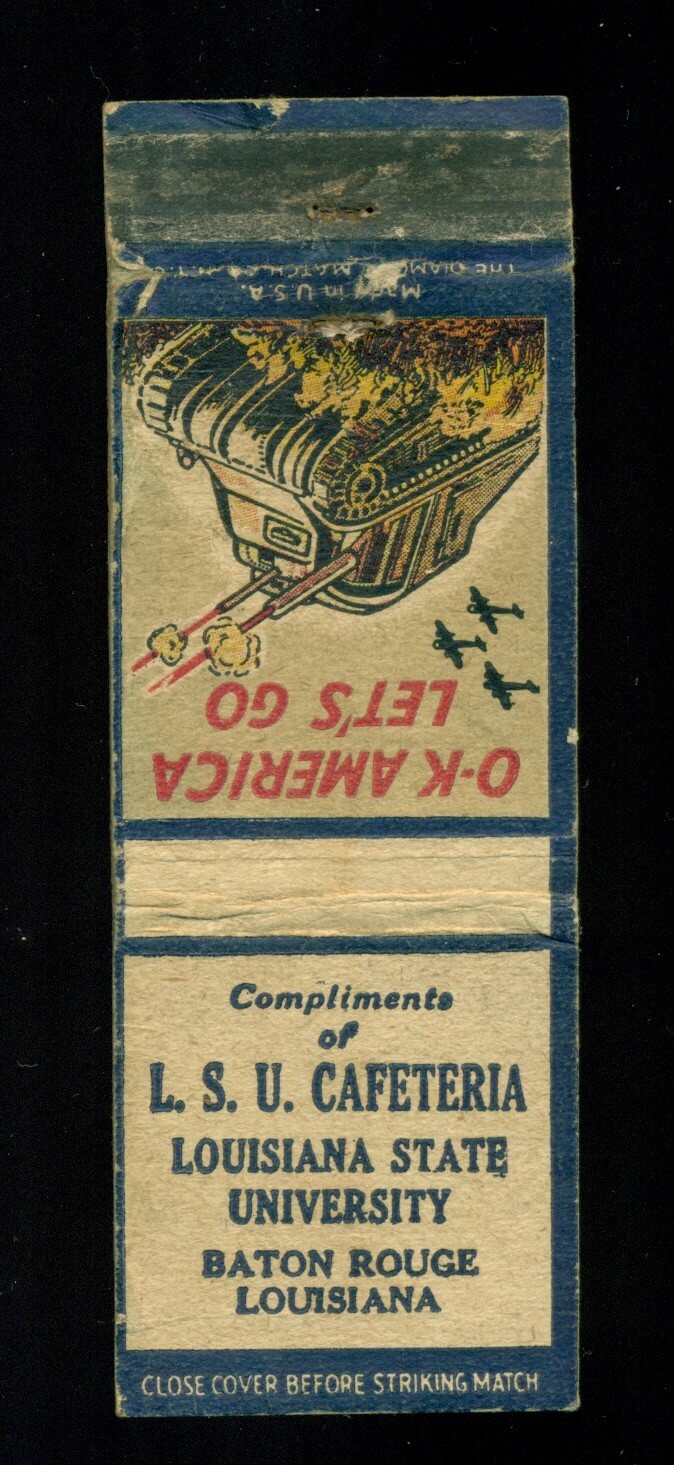 RARE WWII Matchbook Louisiana State University L.S.U. Cafeteria Baton ...