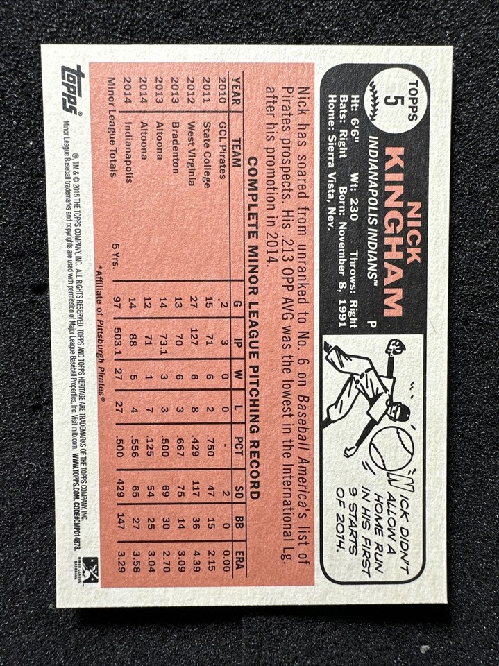 NICK KINGHAM #5 2015 Topps Heritage Minor League Edition QTY Rookie ...