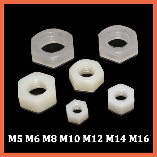 M5 M6 M8 M10 M12 M14 M16 Nylon Hex Hexagon Full Nuts Plastic Nut White Hardware | eBay